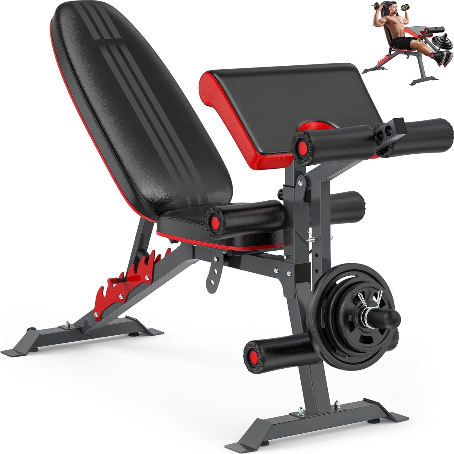 Adjustable Weight Bench with Leg Extension and Preacher Pad, Workout Bench for Home Gym, Flat ...