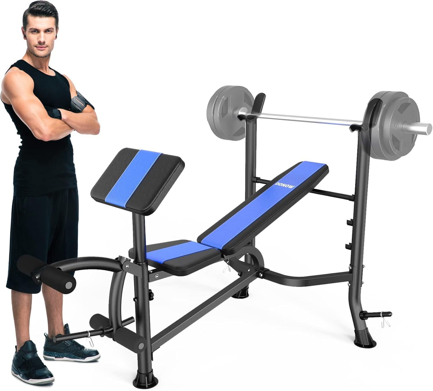 Adjustable Weight Bench, Olympic Workout Bench Press With Barbell Rack ...