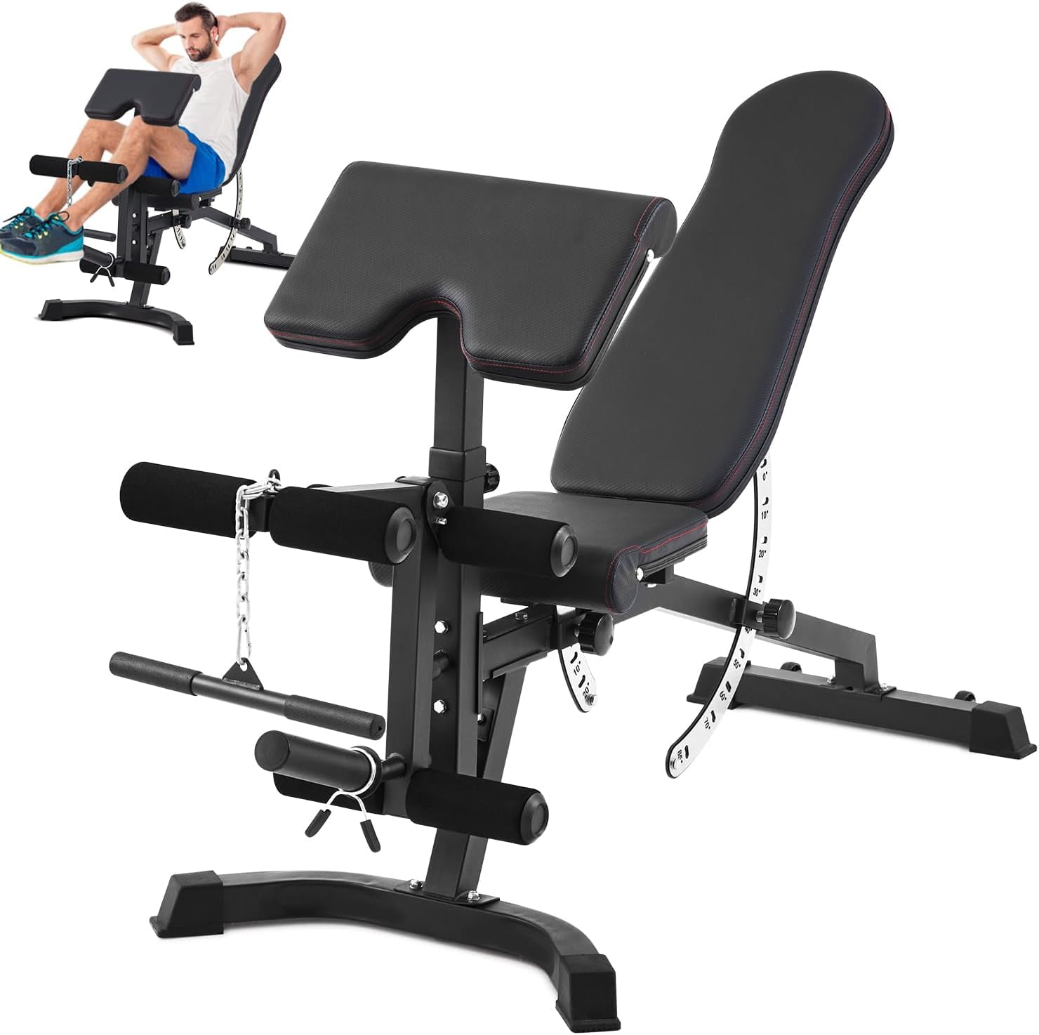Adjustable Weight Bench with Preacher Pad, Leg Extension and Leg Curl, 800LBS Workout Bench with ...