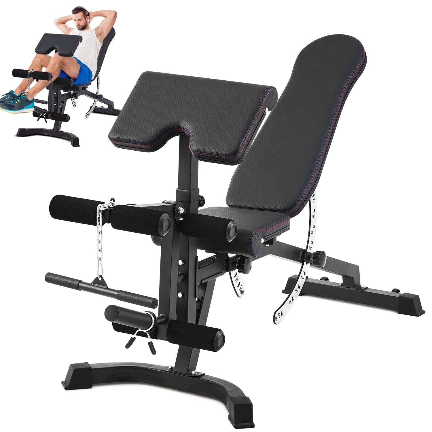 Adjustable Weight Bench with Preacher Pad, Leg Extension and Leg Curl ...