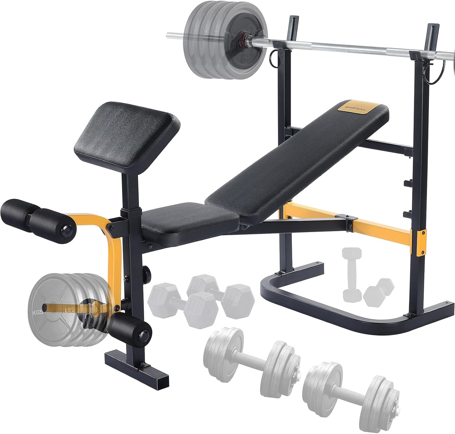 Adjustable Weight Bench Press Set with Squat Rack Dual Function Leg Exercises Preacher Curl Rack ...