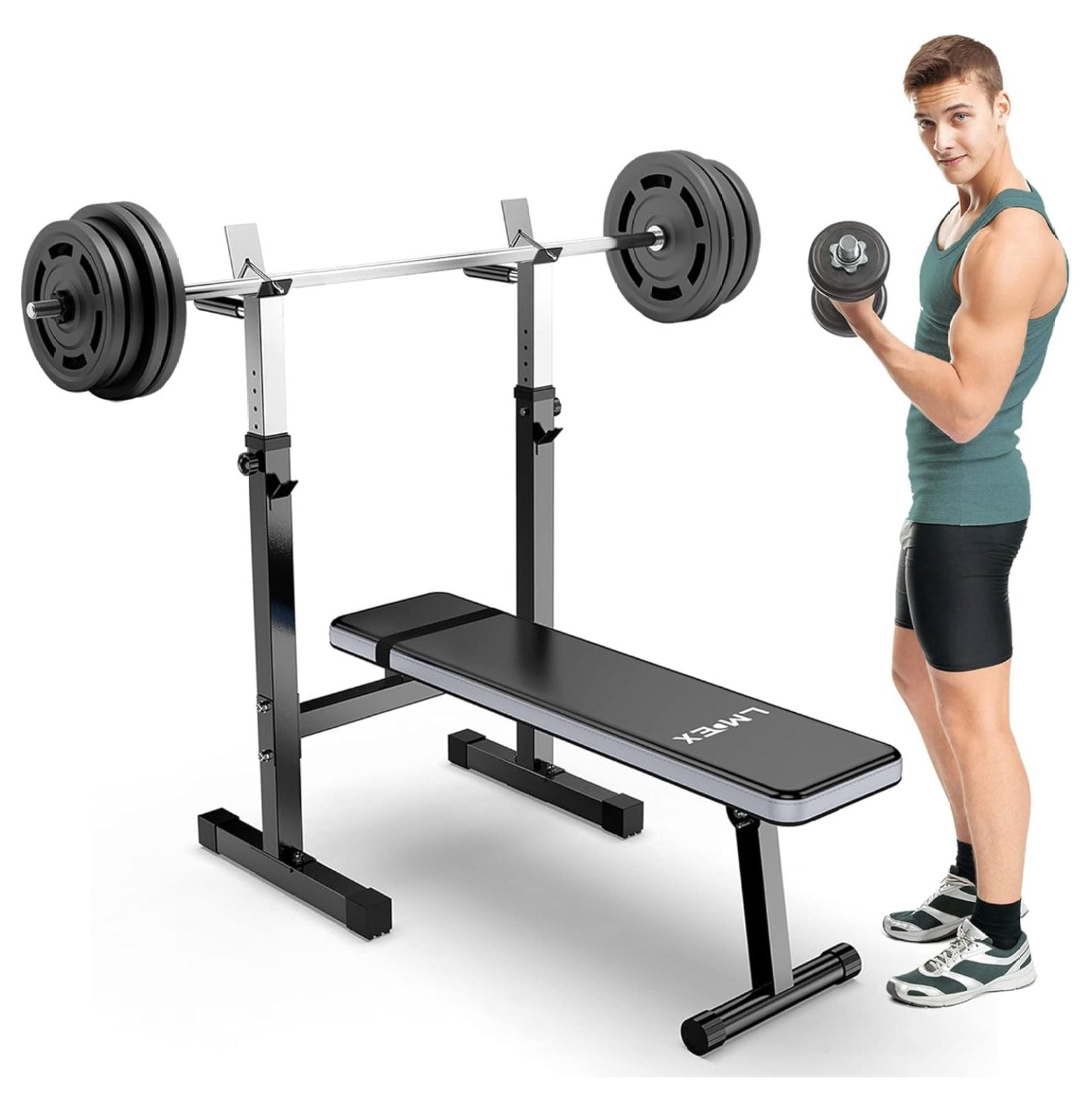 Adjustable Weight Bench Press with Squat Rack Folding Multi-Function ...