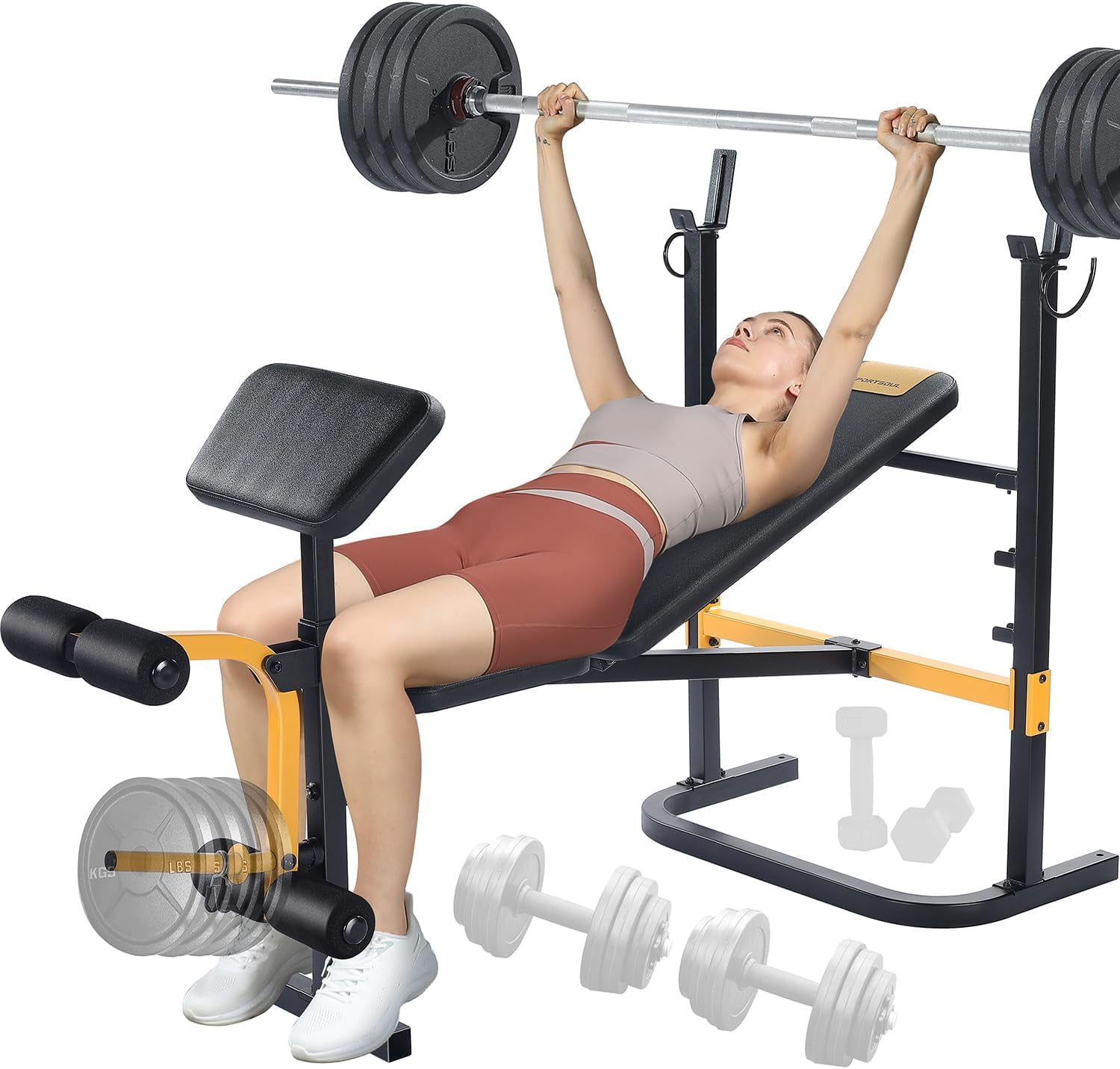 Adjustable Weight Bench with Barbell Rack, Workout Bench Press Set with ...