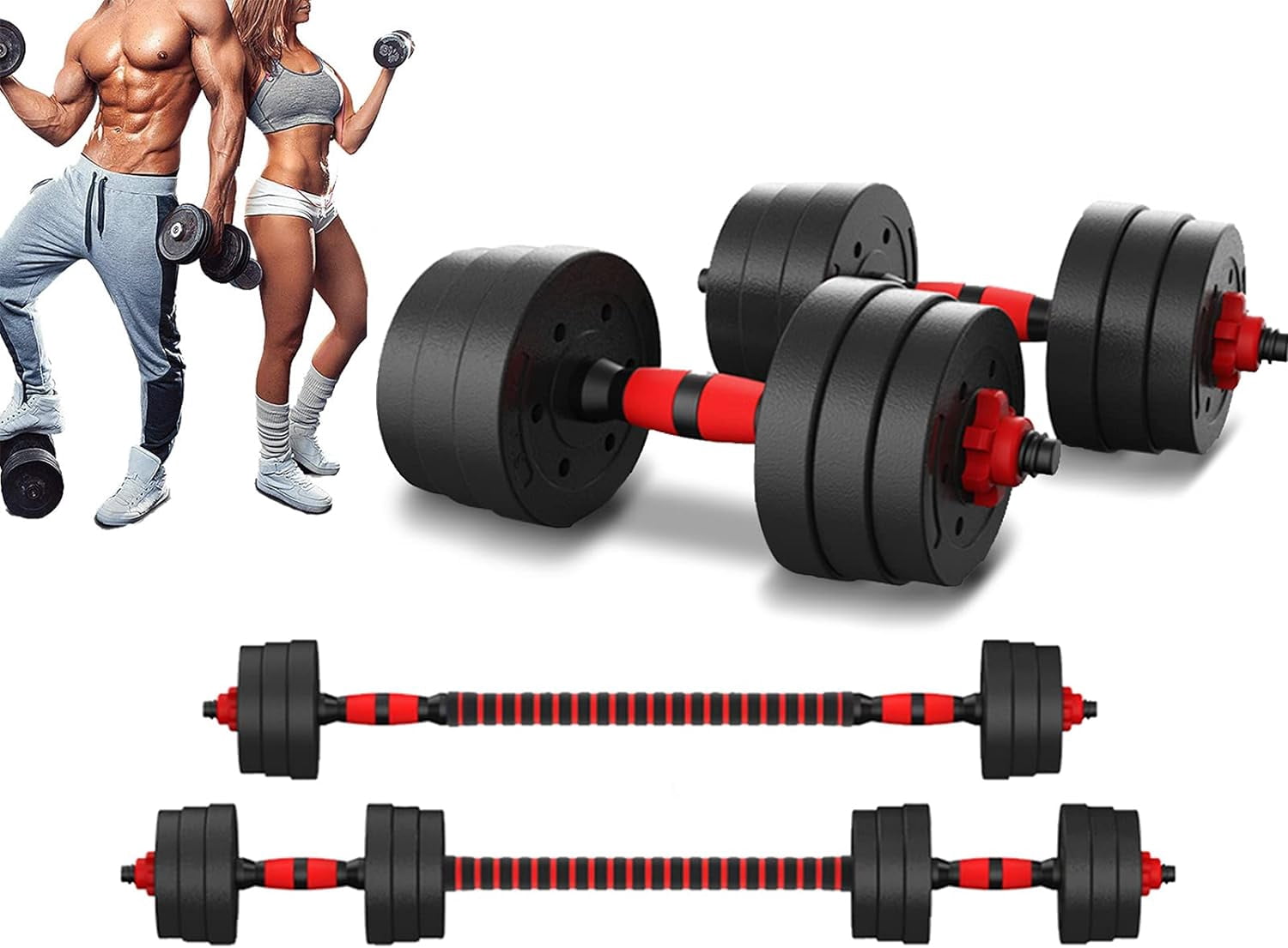 Adjustable Weight Dumbbell Barbell Kit 44LB/ 66LB/ 88LB Home Workout ...