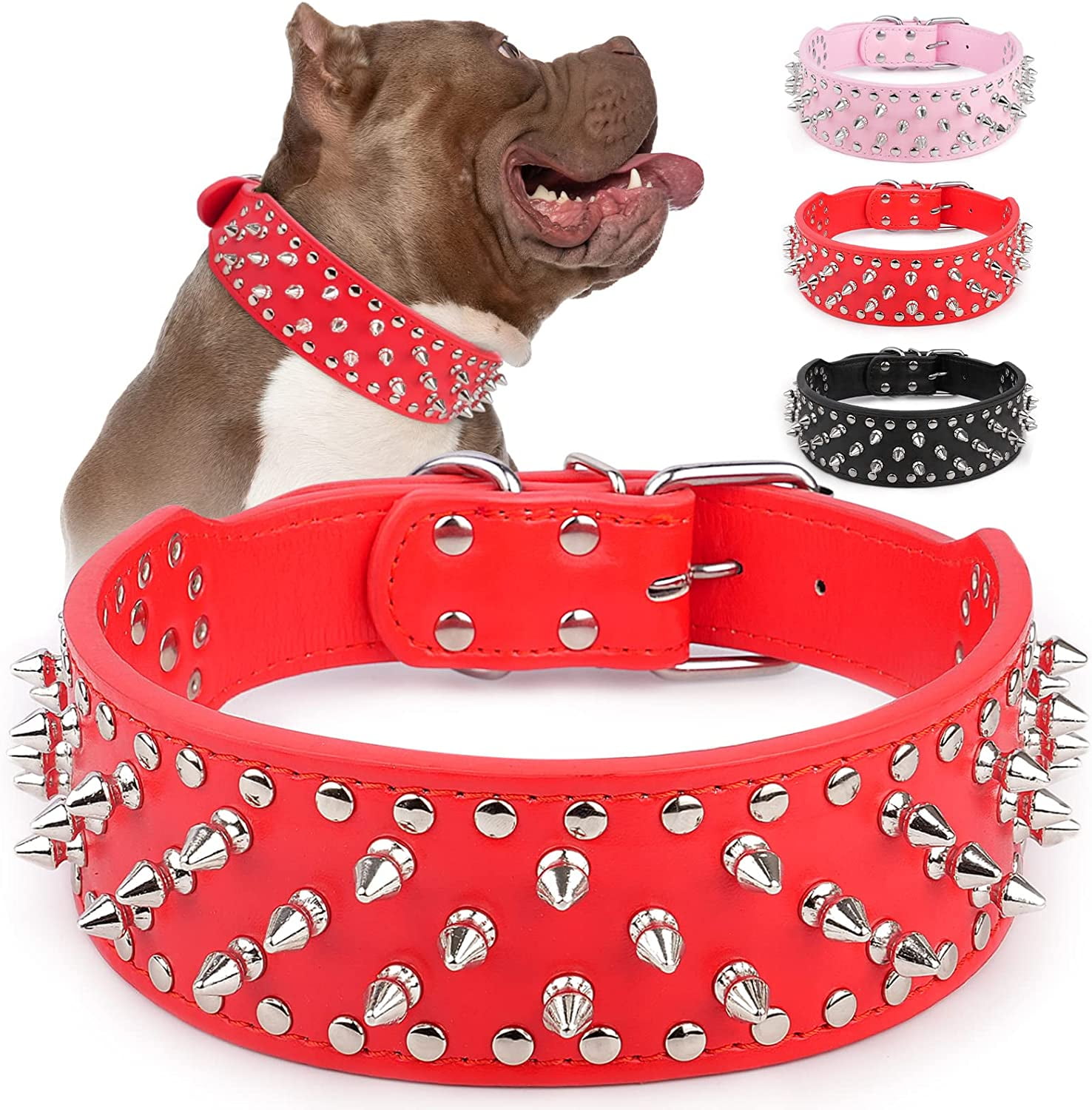 Adjustable Wide Spiked Dog Collar, Mushroom Rivet PU Leather Cat Dog ...