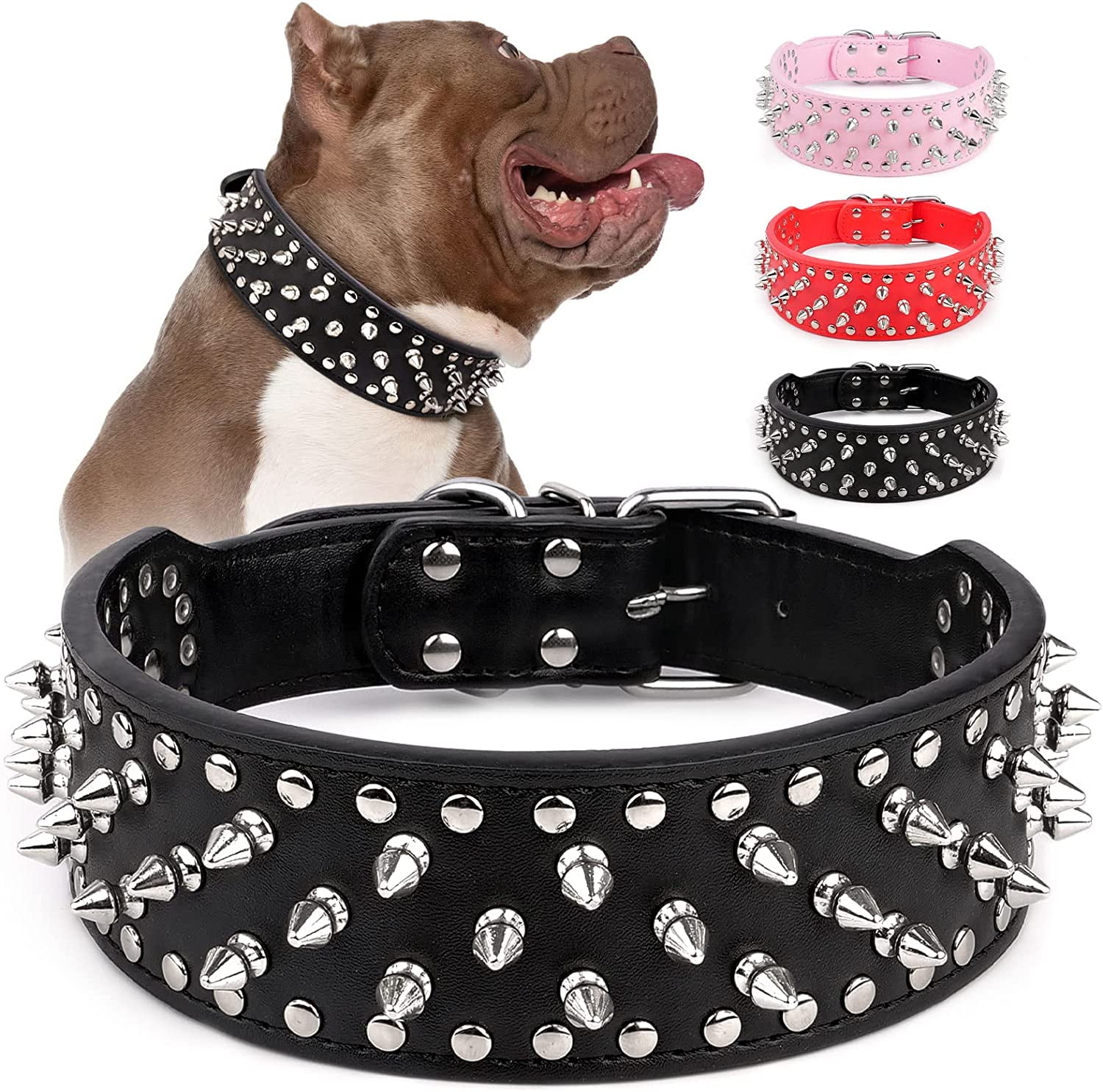 Adjustable Wide Spiked Dog Collar, Mushroom Rivet PU Leather Cat Dog ...