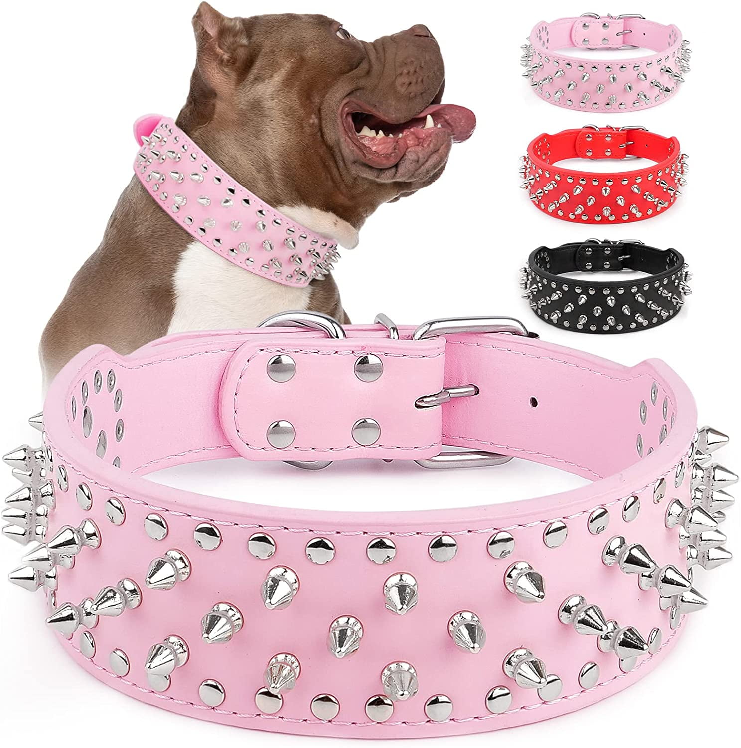 Adjustable Wide Spiked Dog Collar, Mushroom Rivet PU Leather Cat Dog ...