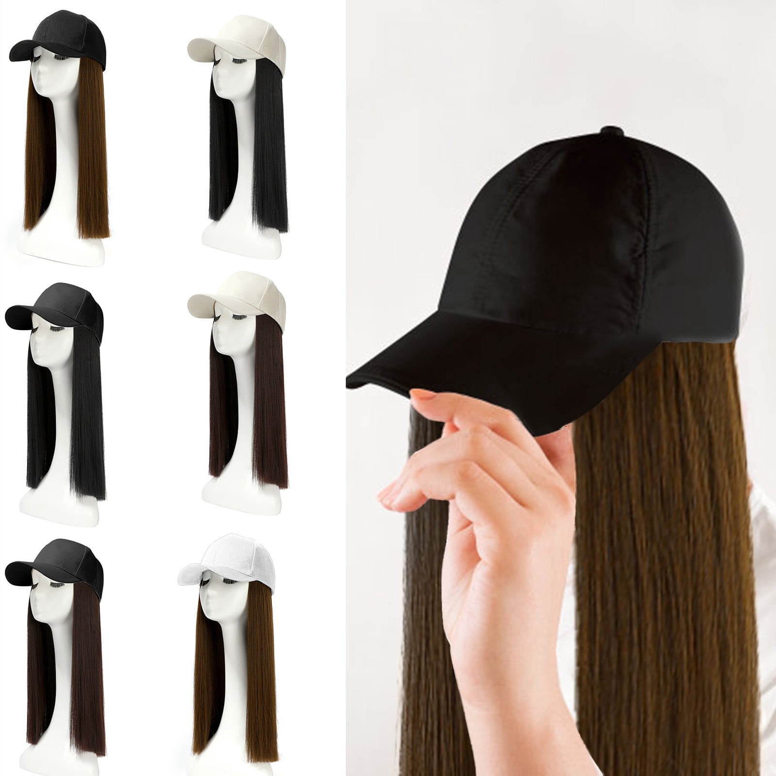 Adjustable Wig Hat With Attached Long Hair Straight Hairstyle Baseball ...