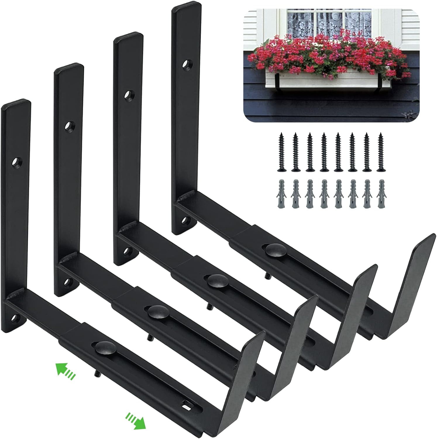 Adjustable Window Box Bracket 2 Pack , Heavy Duty Planter Box Bracket ...