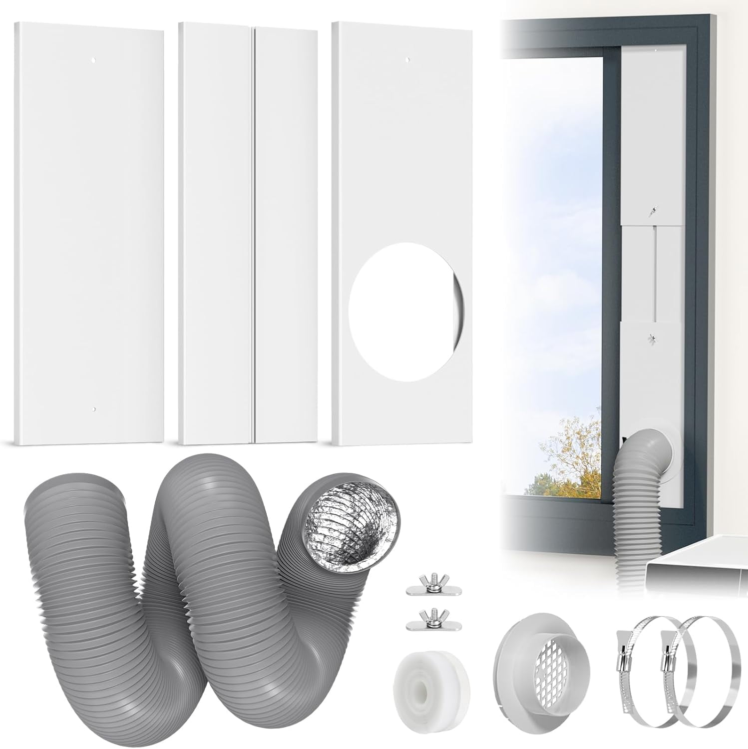 Adjustable Window Duct Kit with Hose, Dryer Vent Seal Panels Including ...
