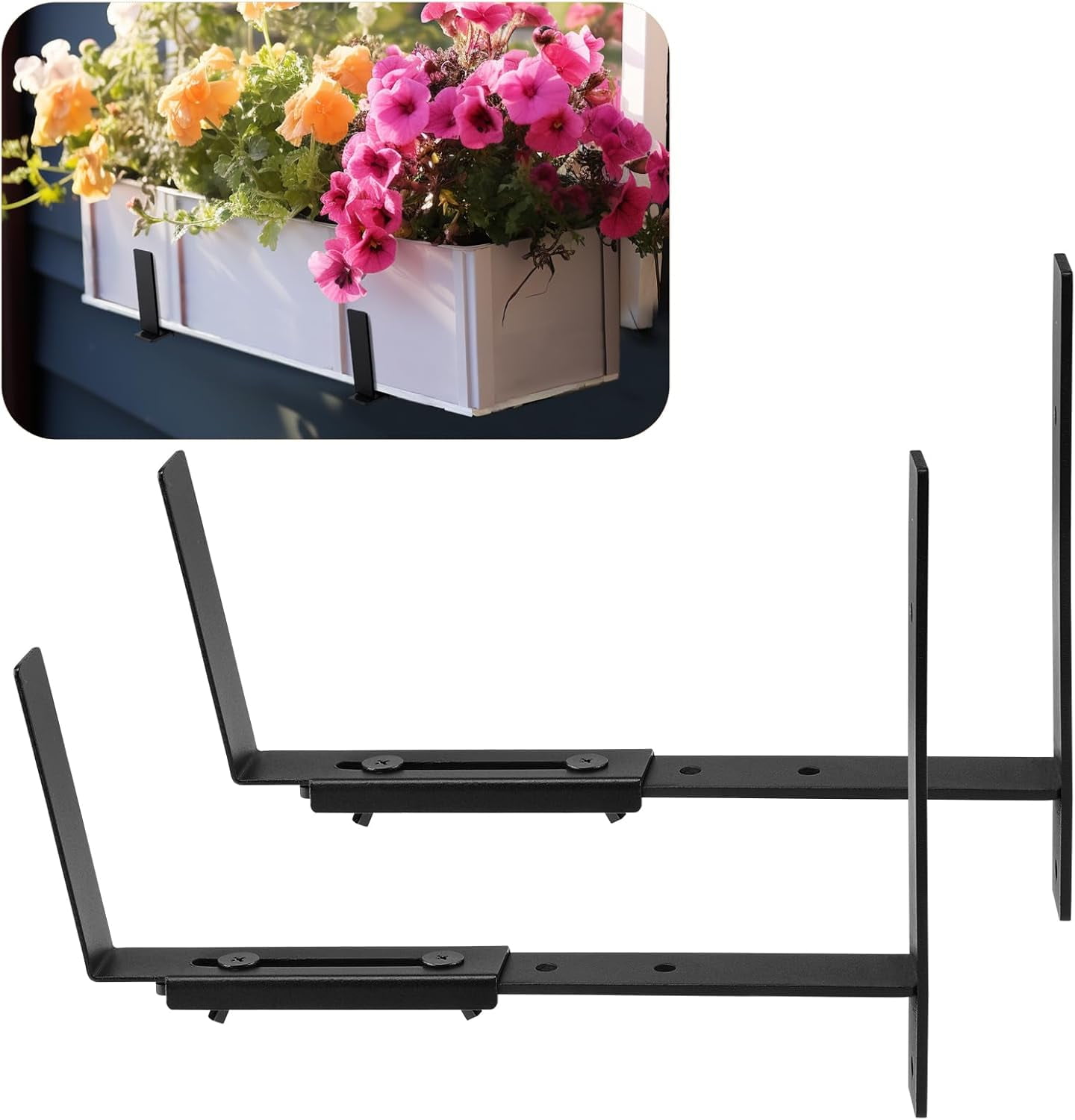 Adjustable Window Planter Box Brackets, 2 Pack Flower Window Box Holder ...