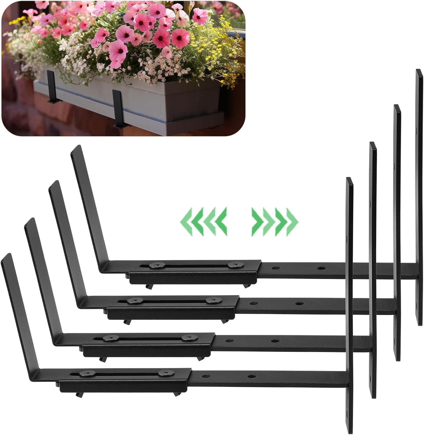 Adjustable Window Planter Box Brackets, 4 Pack Flower Window Box Holder ...
