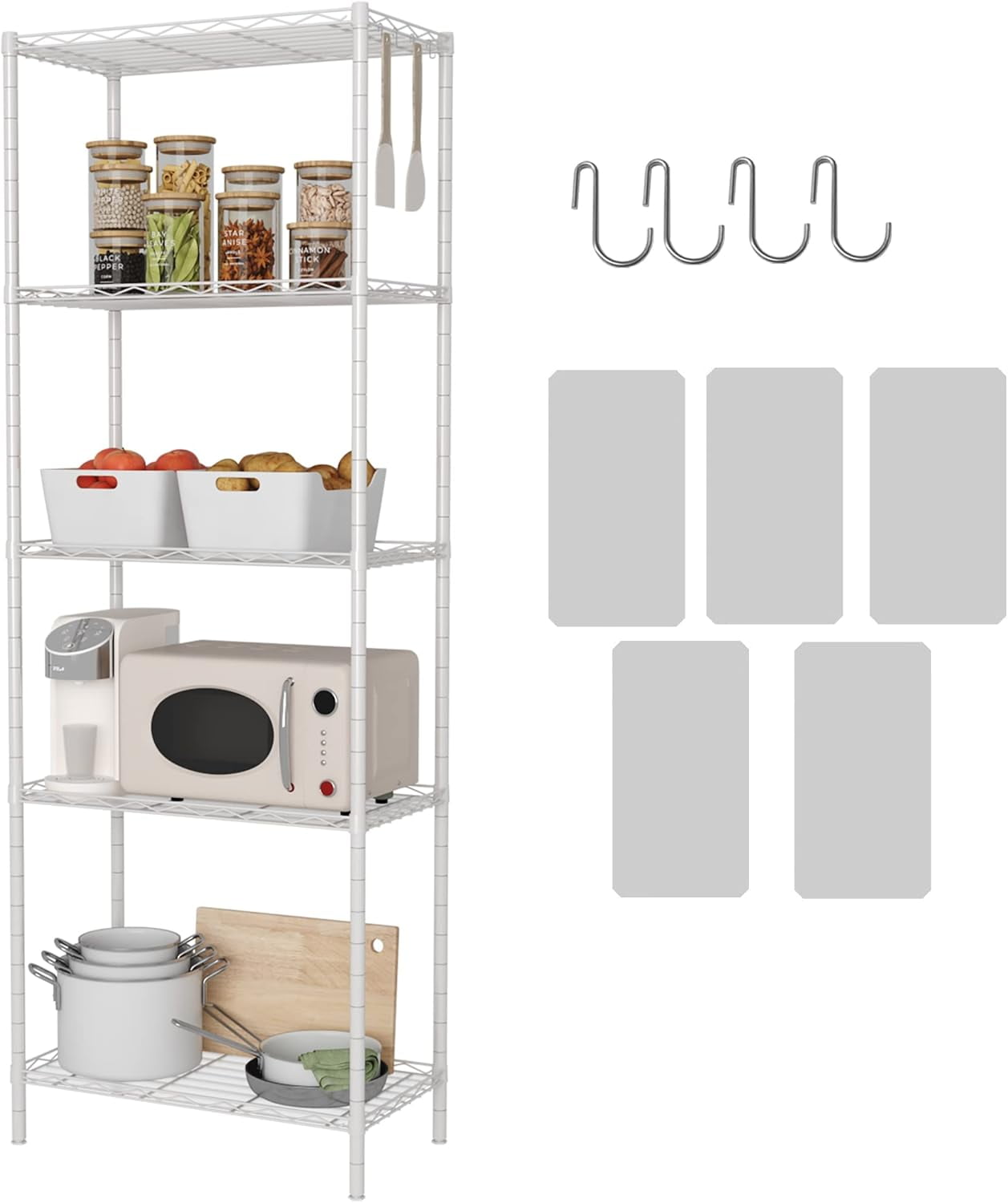 Adjustable Wire Shelving Unit, 5-Shelf Metal Wire Shelf with Liners and ...