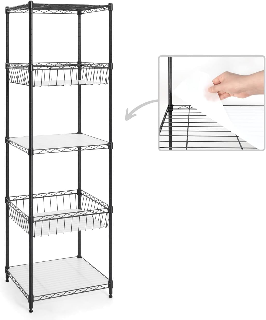 Adjustable Wire Shelving Unit with Basket & Liner, Multi-Tier Metal ...