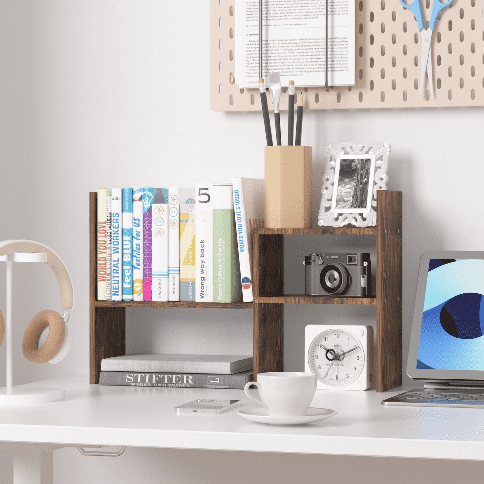 Adjustable Wood Desktop Organizer Office Storage Rack for Home Brown ...