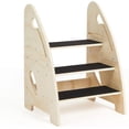 Adjustable Wooden 3-Step Stool for Kids Toddler Kitchen Helper Non-Slip ...