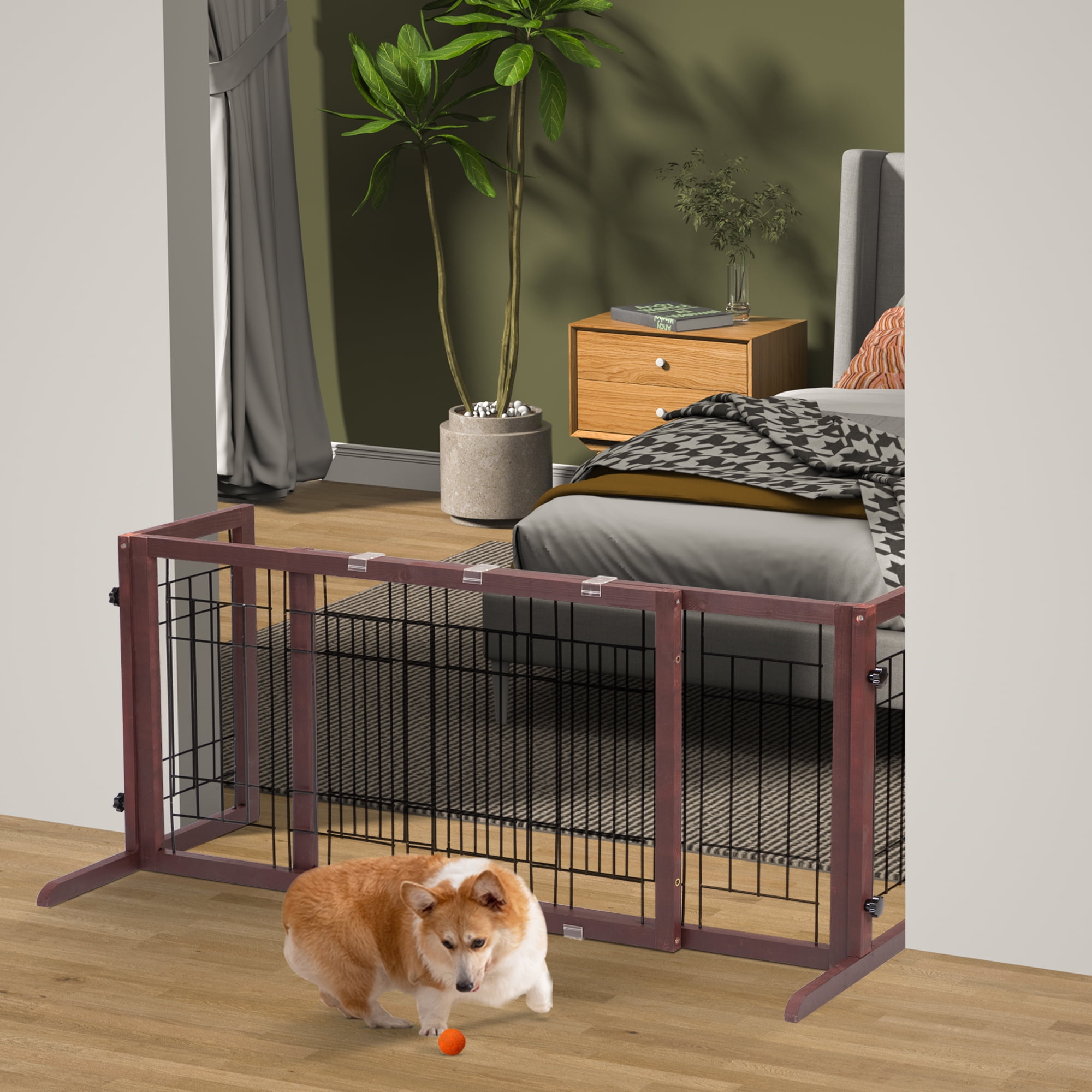 Adjustable Wooden Pet Gate for Dogs, 38"-71" Freestanding Indoor Dog ...