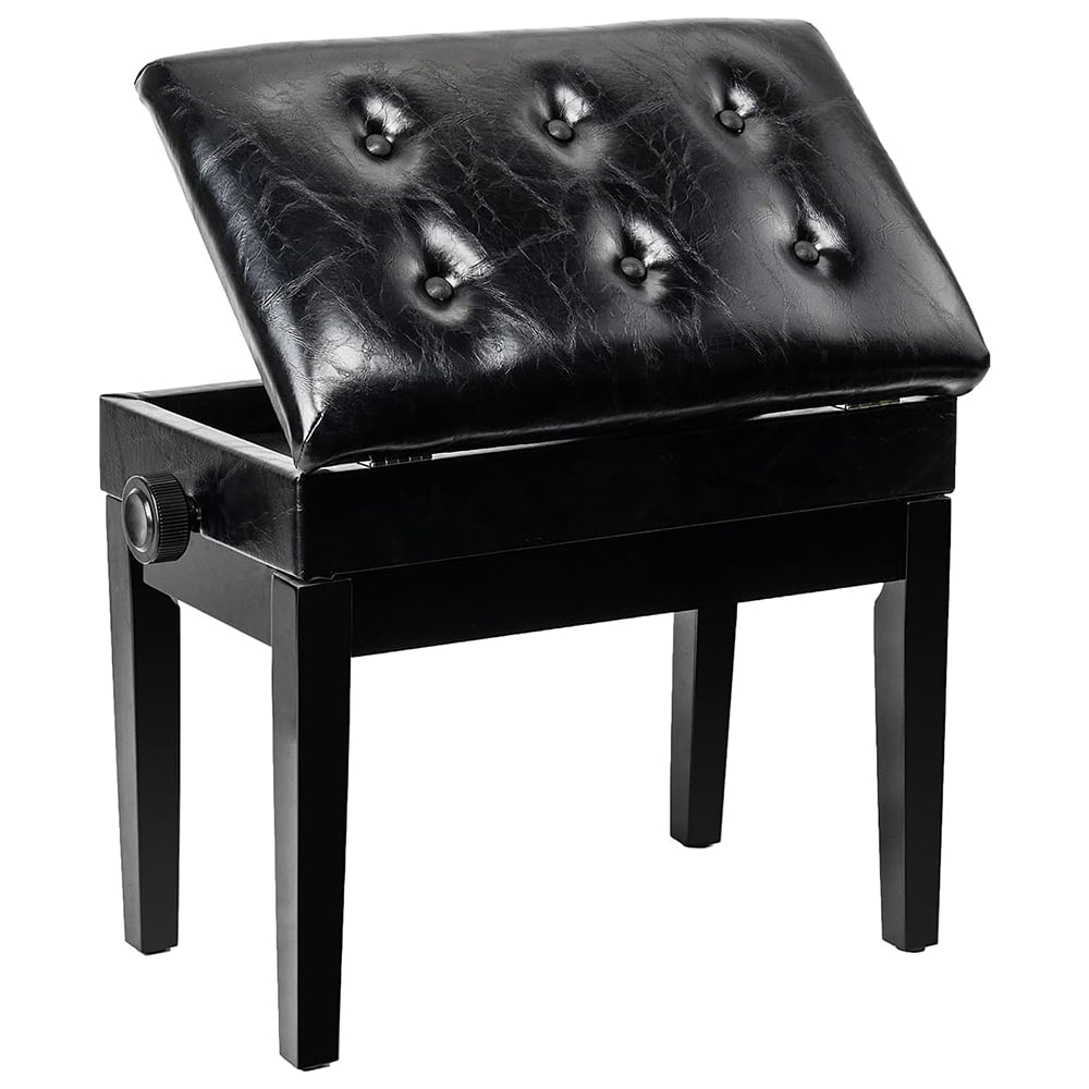 Adjustable Wooden Piano Bench Stool Leather Padded Seat with Music ...
