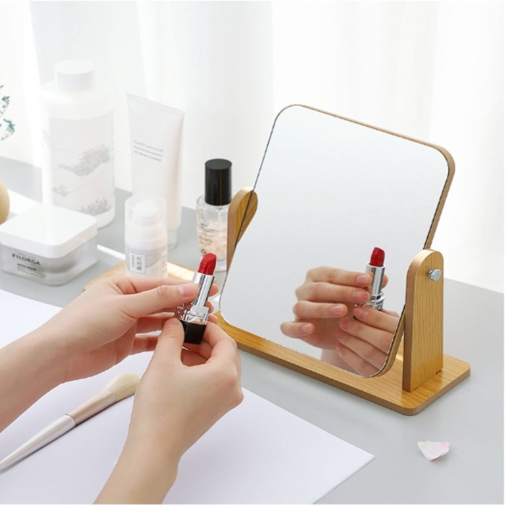 Adjustable Wooden Rotating Vanity Mirror for Skincare Makeup Bathroom ...