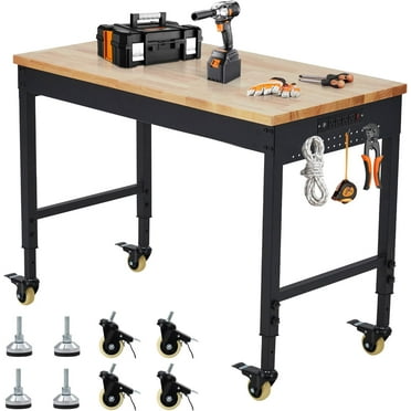 LZBEITEM 48" Adjustable Workbench, Rubber Wood Top Heavy-Duty ...