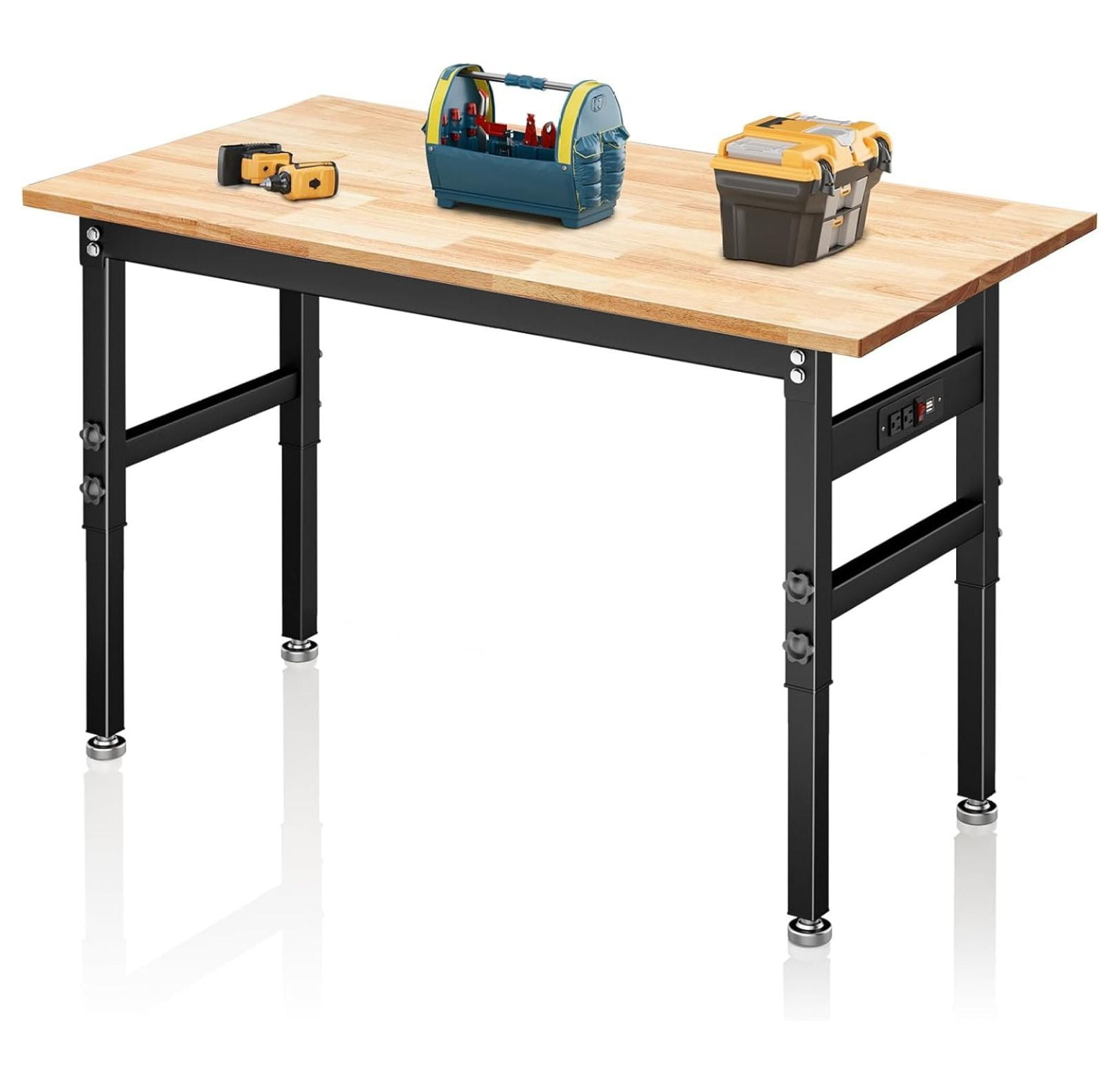 " Adjustable Workbench for Garage, Heavy-Duty Bamboo Wood Top Work with ...