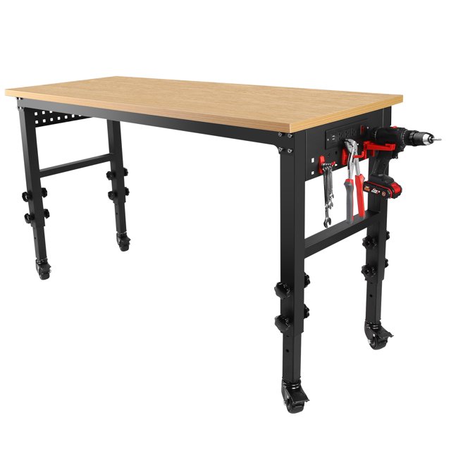 Adjustable Workbench, Rolling Heavy-Duty Workstation With Power Outlets ...