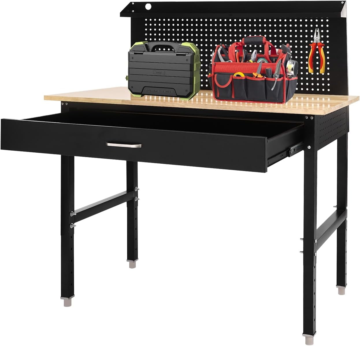 Adjustable Workbench, Work Bench with Storage Drawer Heavy Duty Work ...