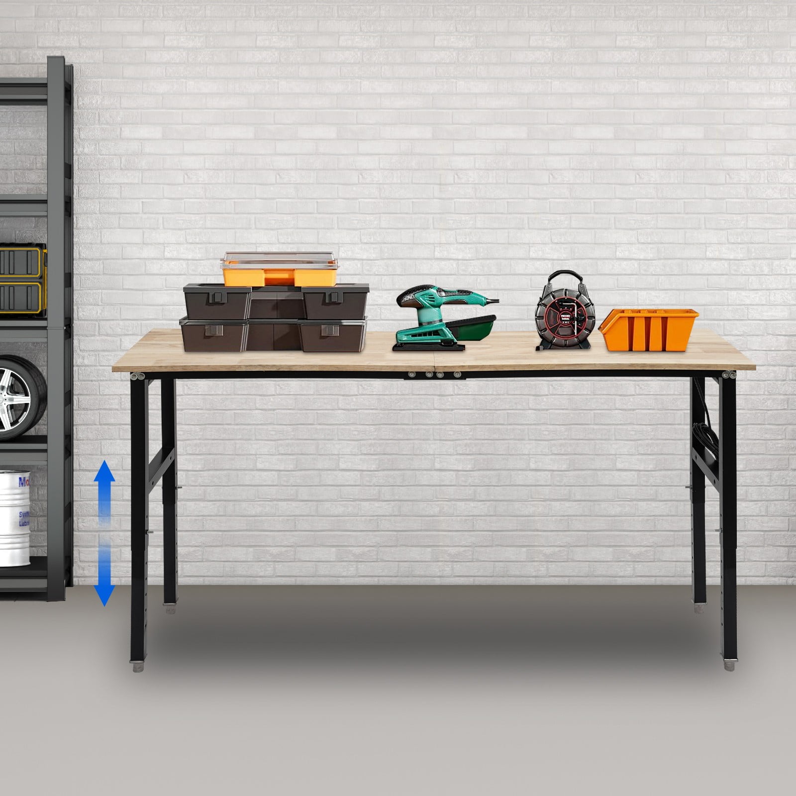 Adjustable Workbench with Power Outlets, Heavy-Duty Work Table Max ...