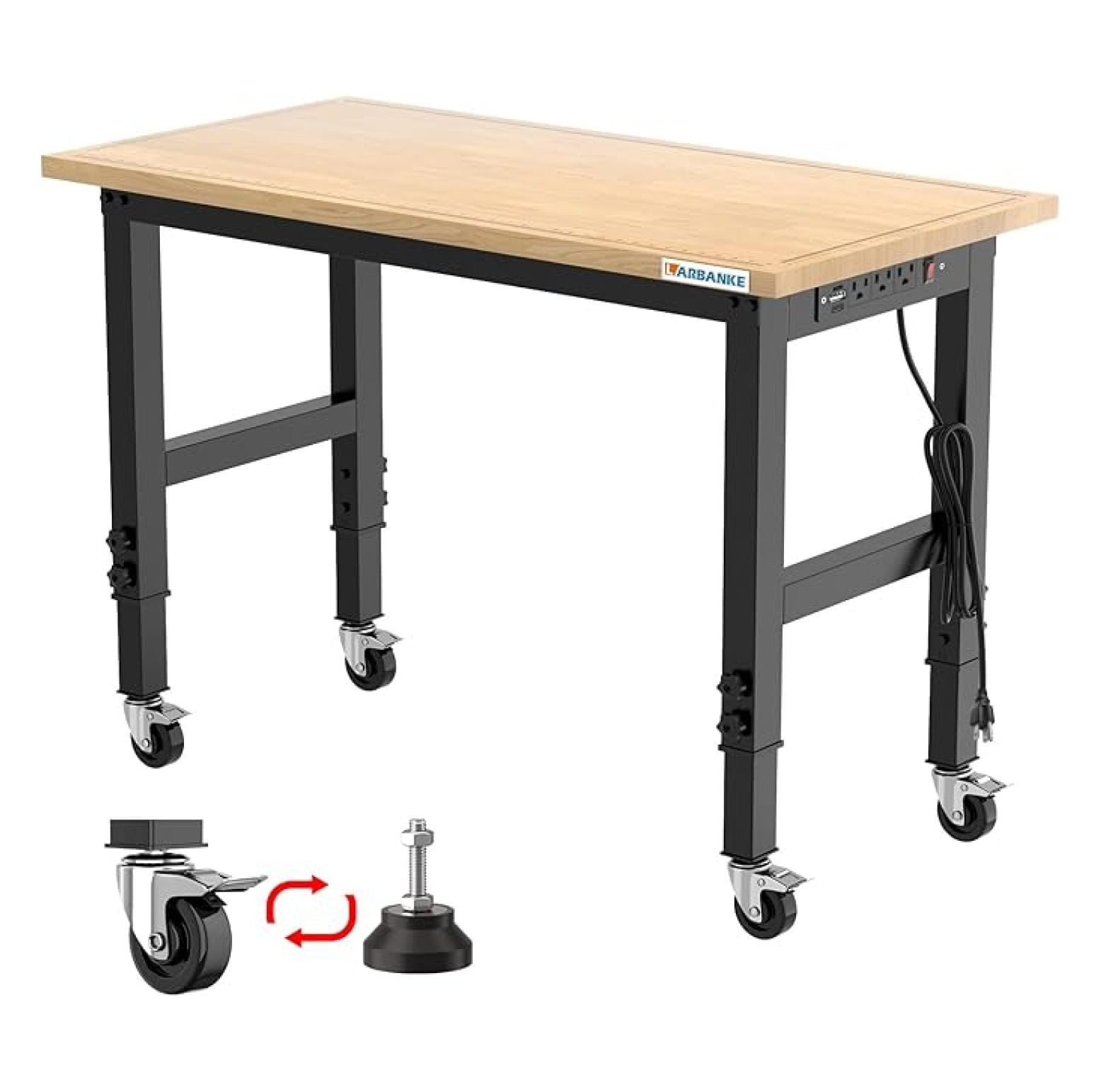 Adjustable Workbench with Wheels - Heavy Duty Worktable with Power ...