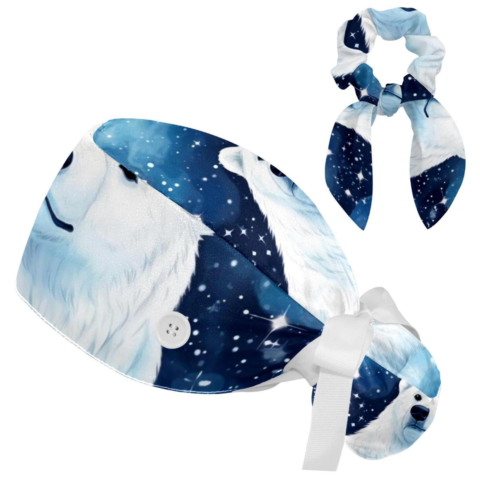 Adjustable Working Cap Starry Polar Bear Bouffant Hat with Buttons ...