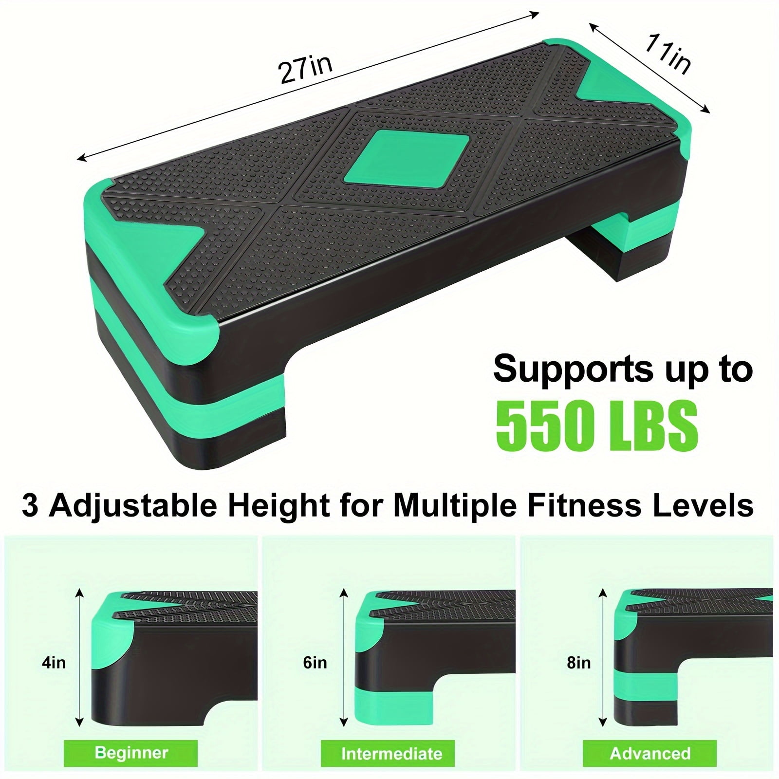 Adjustable Workout Aerobic Stepper Platform Trainer with 3 Height ...