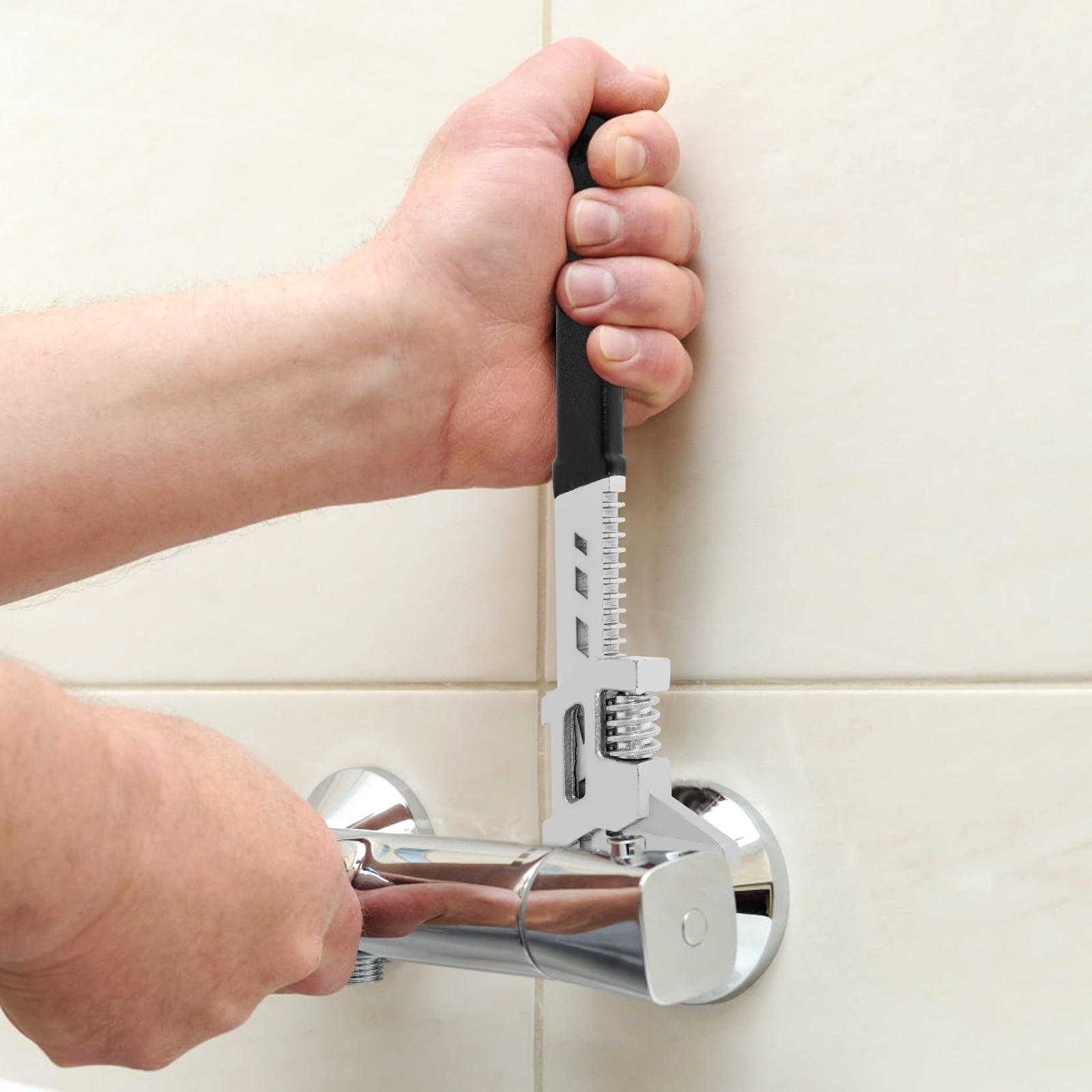 Adjustable Wrench 10inch Wide Jaw Adjustable Spanner Opening up to 2Inch Portable F Shaped ...