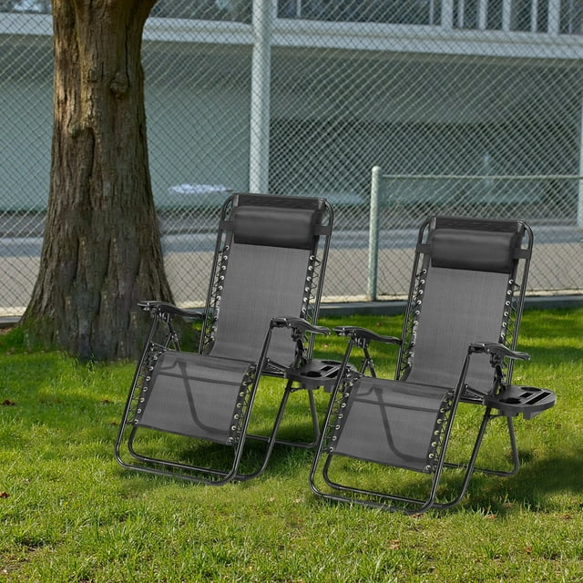 Adjustable Zero Gravity Chair Set of 2 , With Pillow and Cup Holder ...