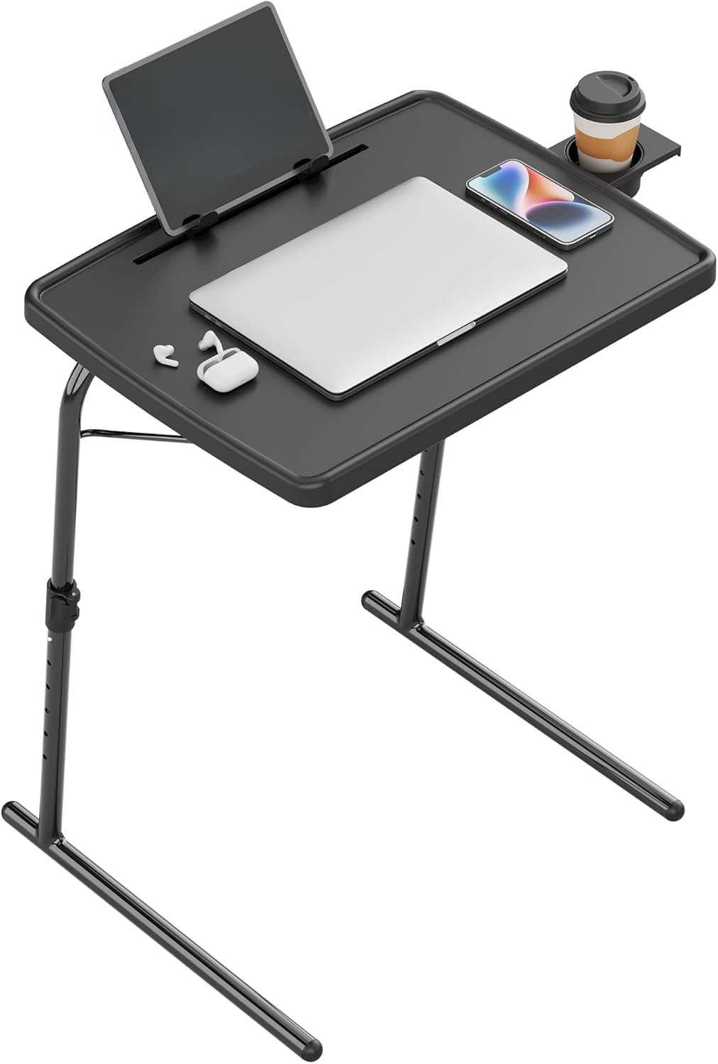 Adjustable folding laptop table with bookshelf, cup holder and tablet ...