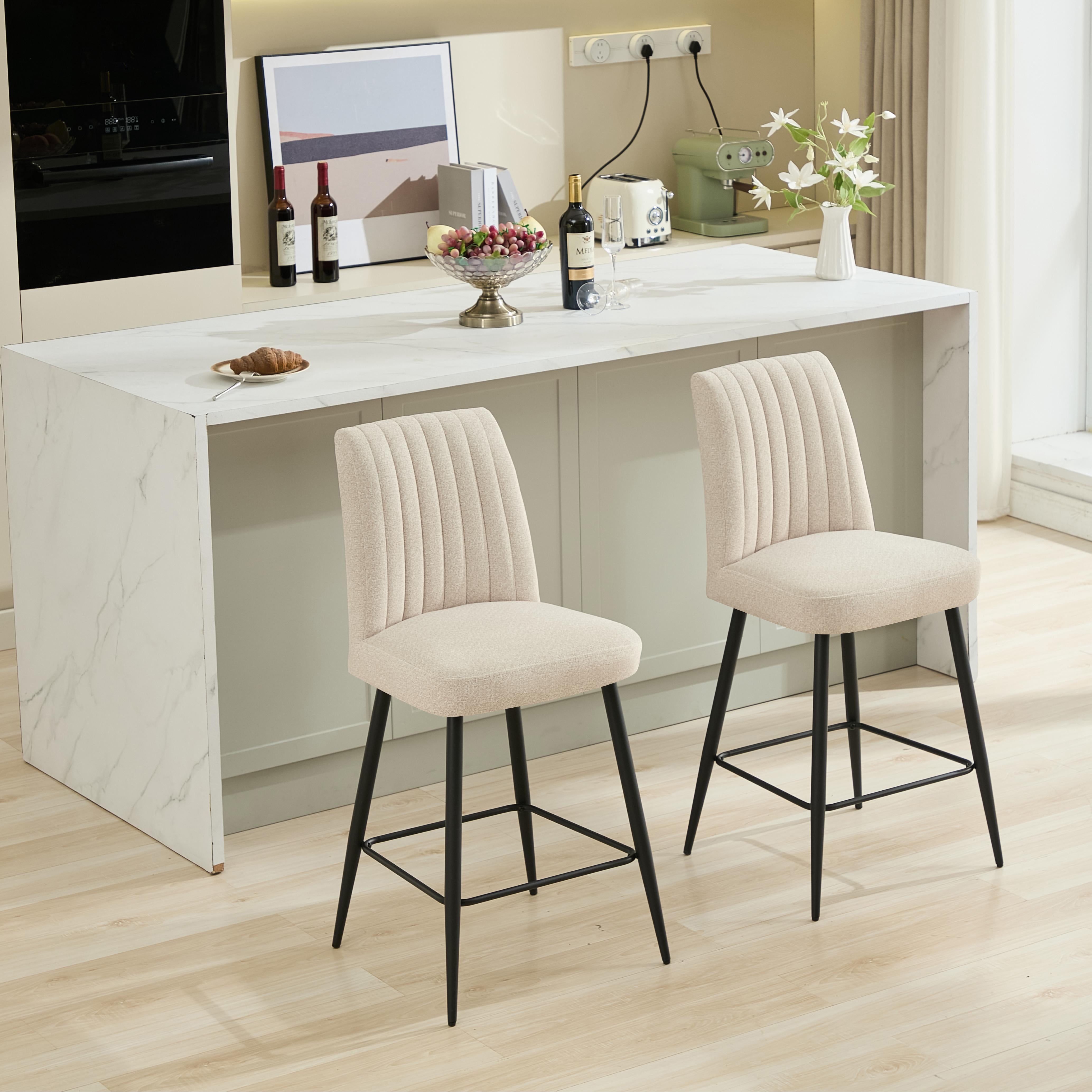 Adjustable iron feet Bar Chairs Set of 2 simple velvet beige bar chair ...