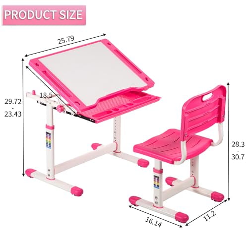 Adjustable kids table and chairs - Ergonomic drafting table with tilt ...