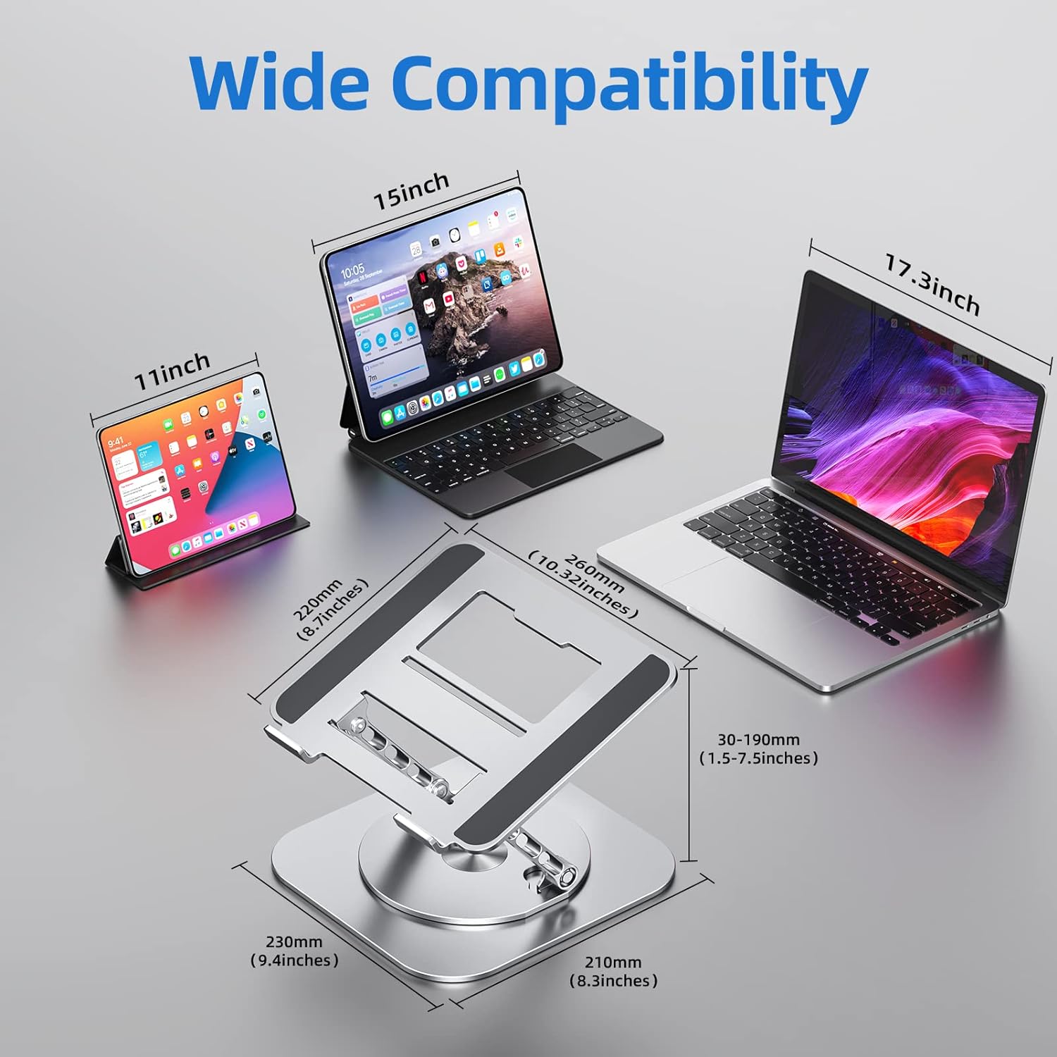 Adjustable laptop stand, ergonomic stand, 360° rotating base, foldable ...
