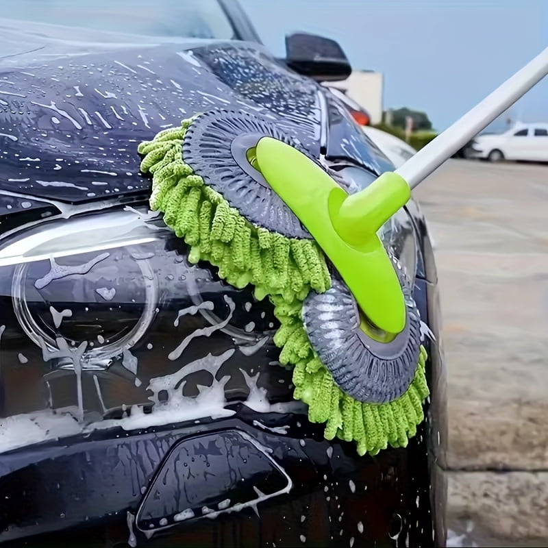 Adjustable long-handled car wash brush with soft chenille fibers ...