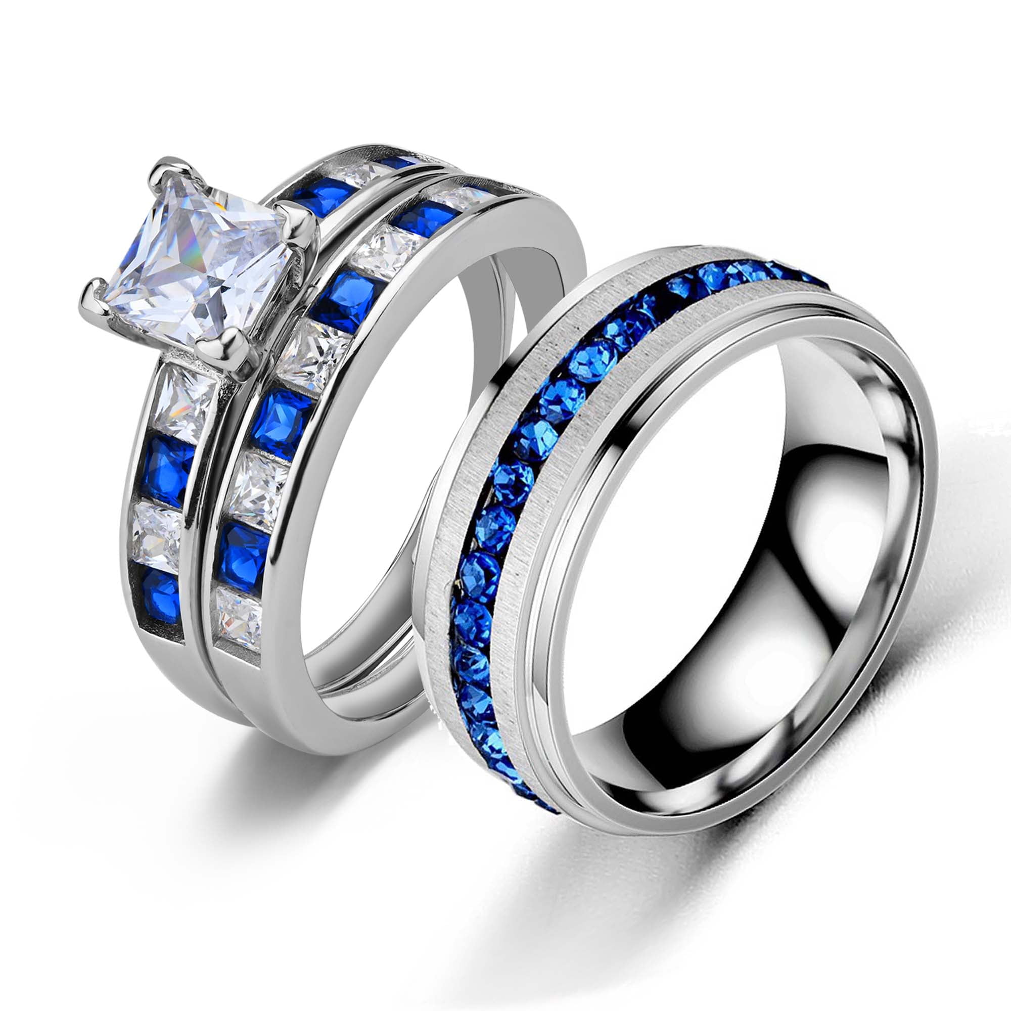 Adjustable size His and Hers Wedding Ring Sets Couples Rings Sterling ...