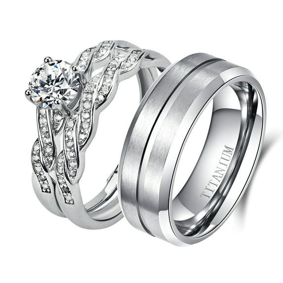 Adjustable size His and Hers Wedding Ring Sets Couples Rings Sterling ...
