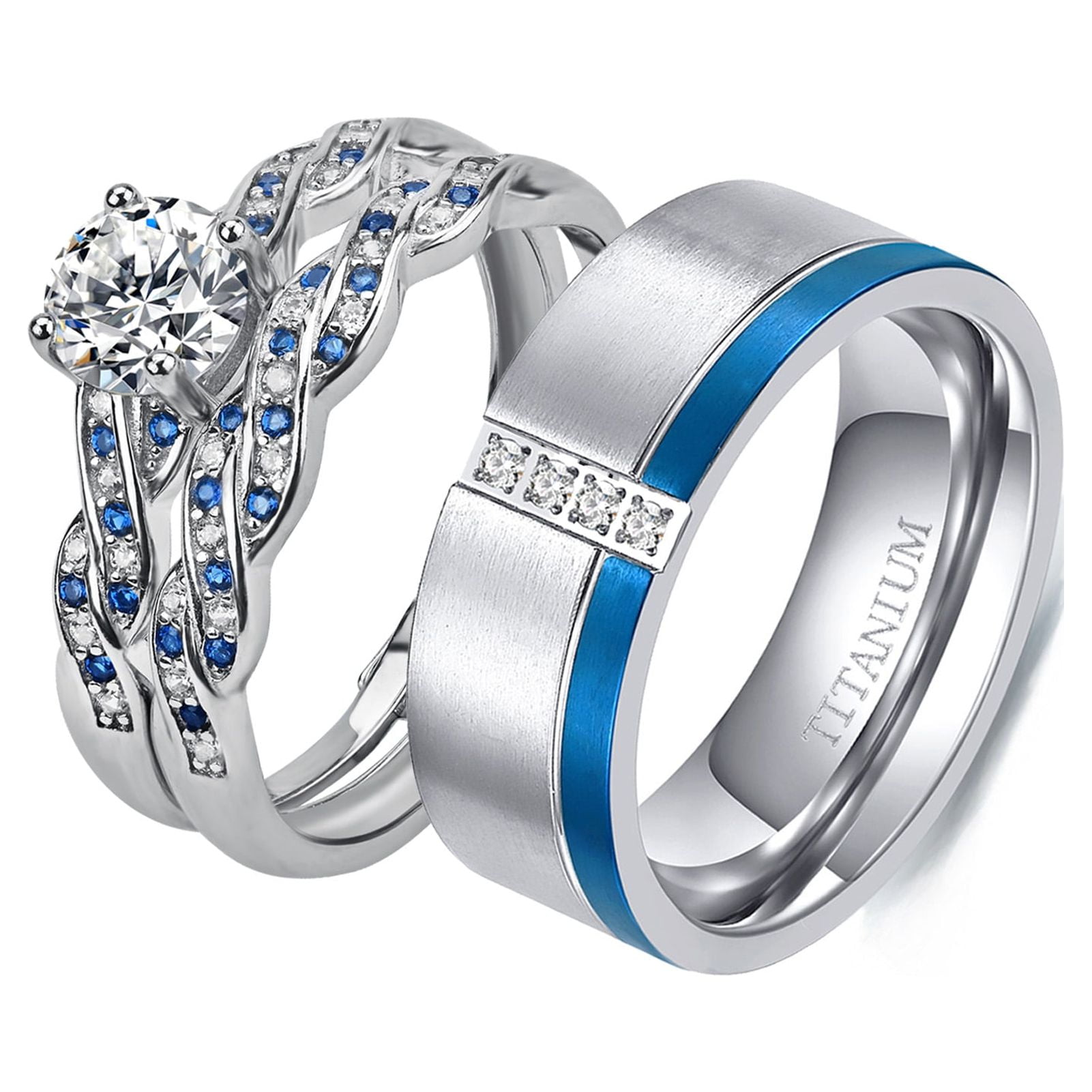 Adjustable size Wedding Ring Sets His And Hers Couples Women 925 ...