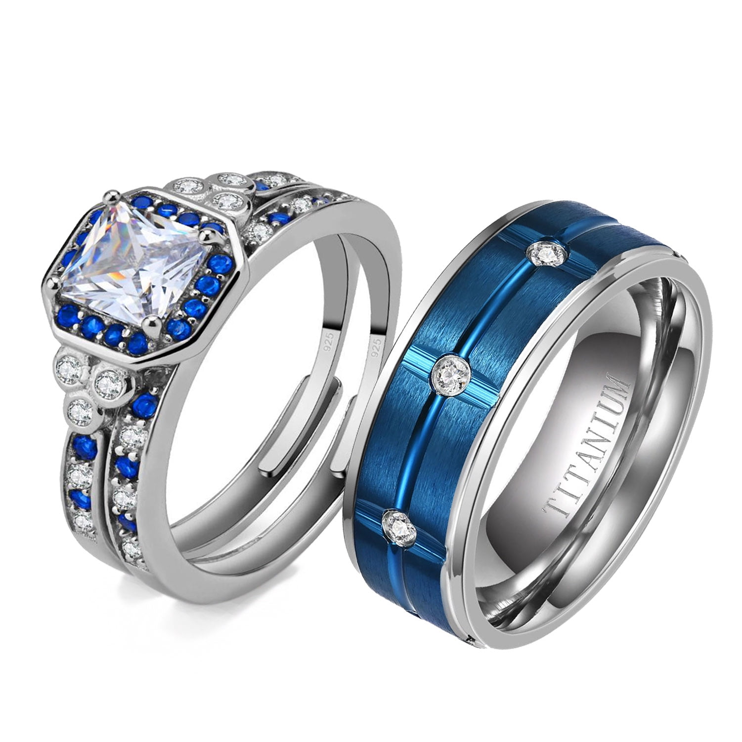 Adjustable size Wedding Ring Sets His And Hers Couples Women Diamond ...