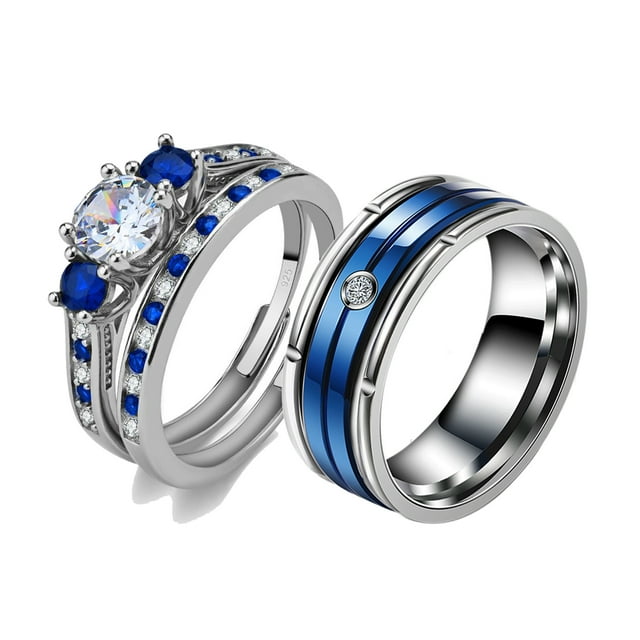 Adjustable size Wedding Ring Sets His And Hers Couples Women Diamond ...