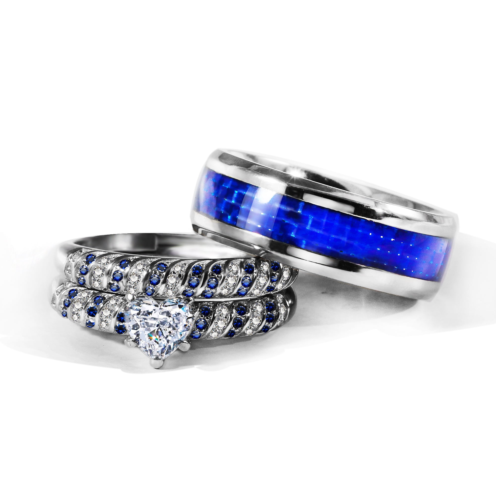 Adjustable size Wedding Ring Sets His And Hers Couples Women Diamond ...