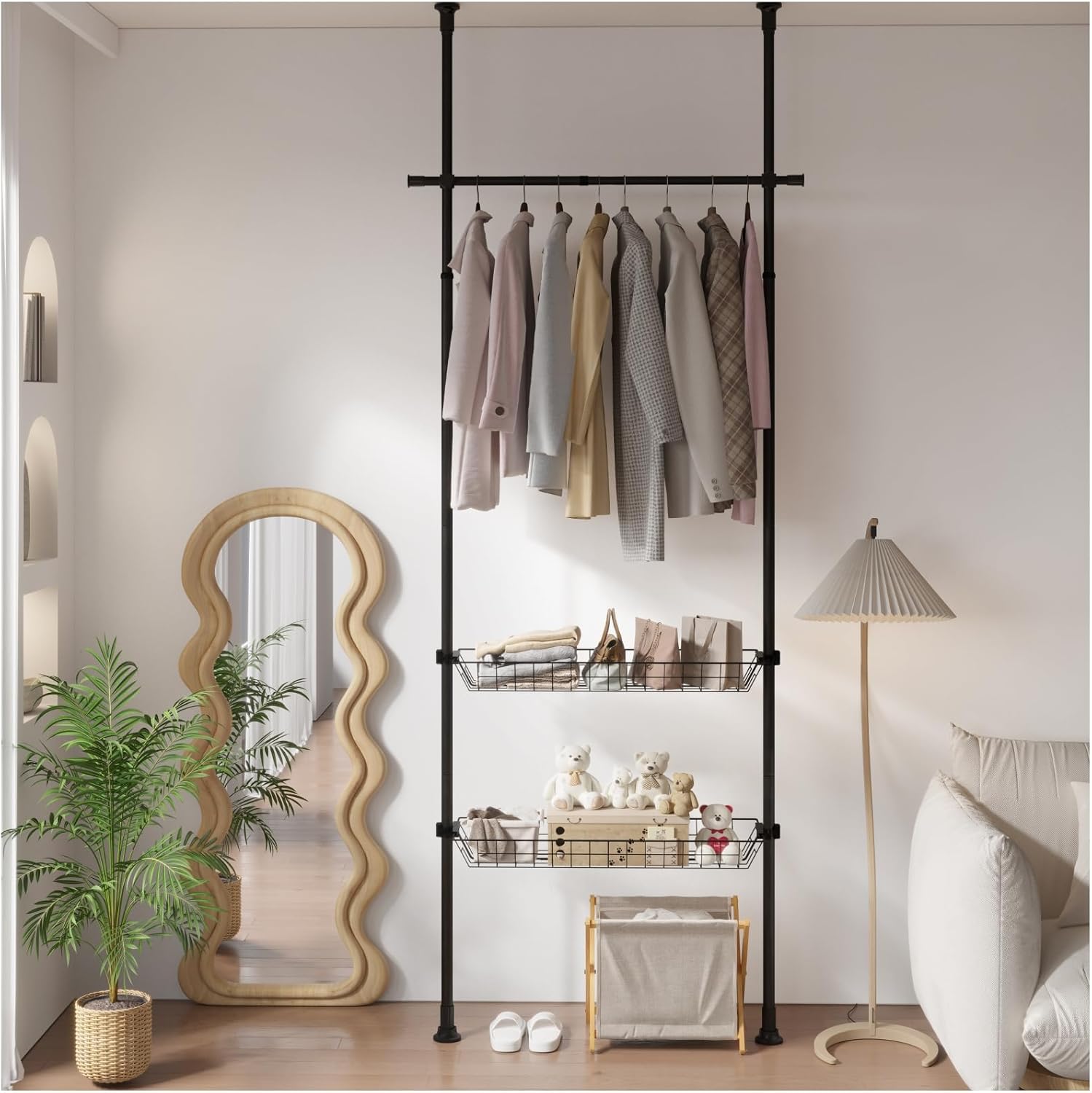 Adjustble Garment Rack with 2 Shelves Floor to Ceiling Heavy Duty ...
