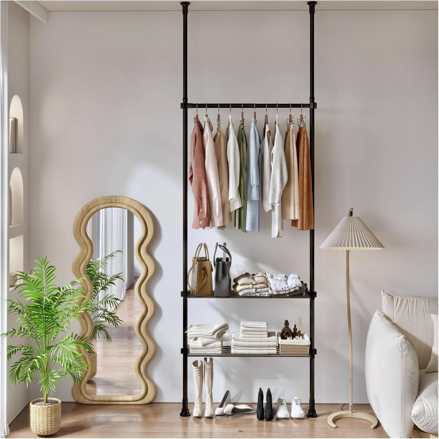 Adjustble Garment Rack with 2 Shelves Floor to Ceiling Heavy Duty ...