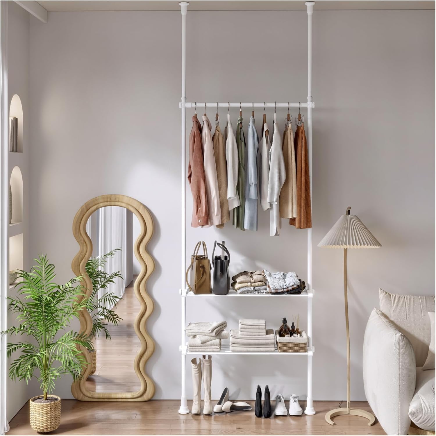 Adjustble Garment Rack with 2 Shelves Floor to Ceiling Heavy Duty ...