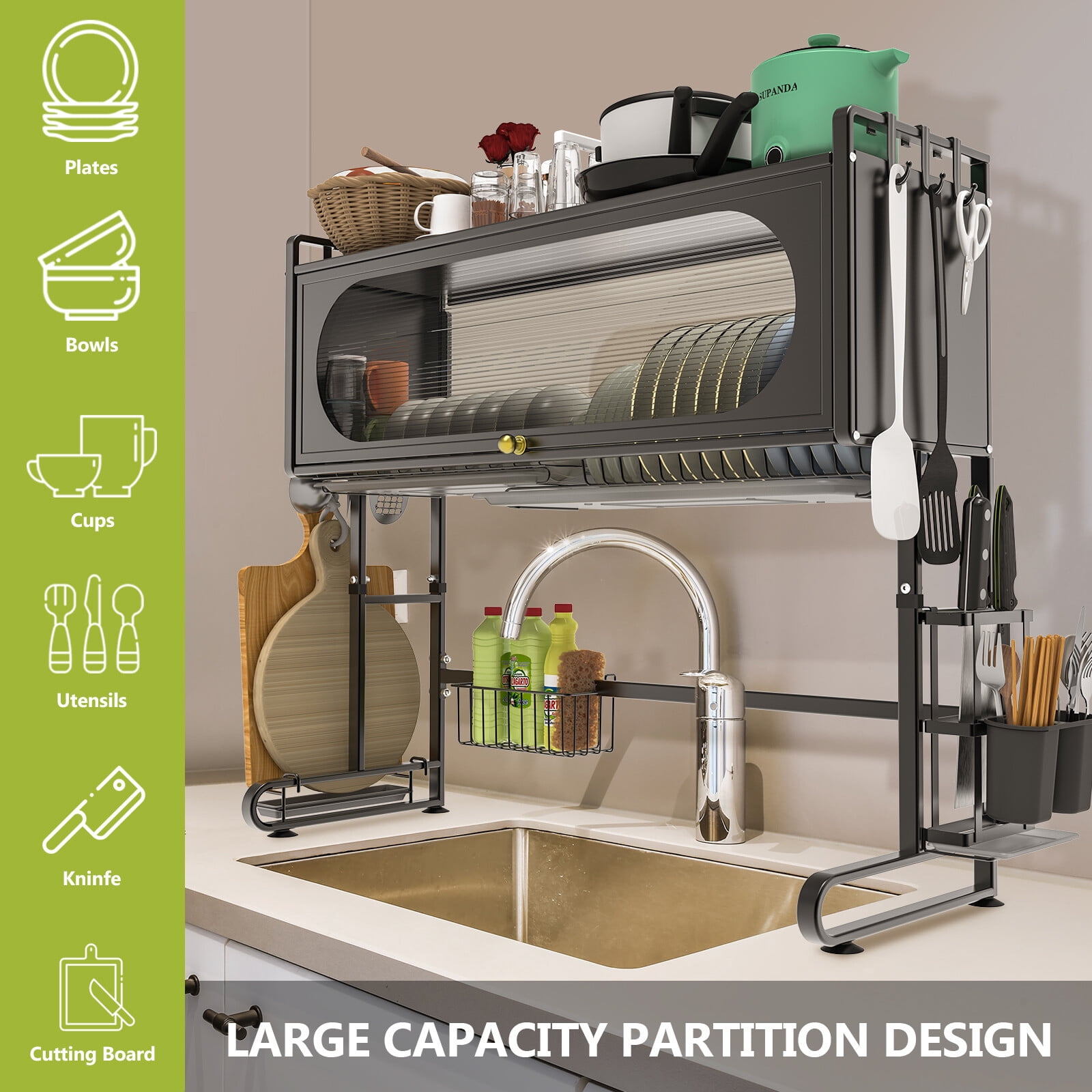 Adjustment Over The Sink Dish Drying Rack Stainless Steel Kitchen Dish ...