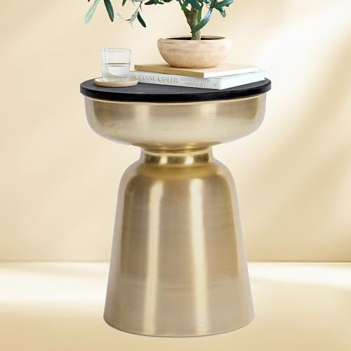 Adler Metal Accent Side Table, 16" Natural Granite Top, Brushed Brass ...