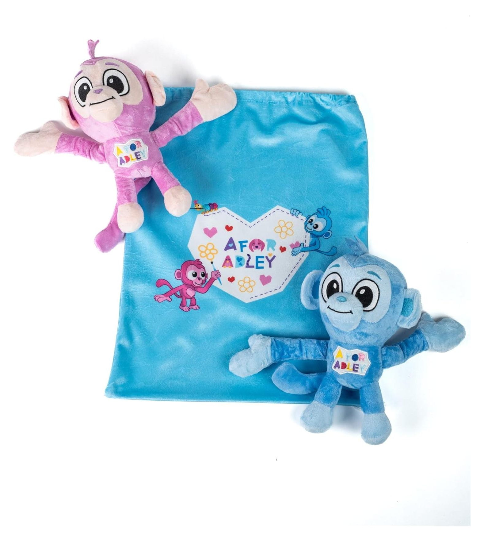 Adley Monkey Buddies Plush Toy Set - Pink & Blue Stuffed Animals with ...